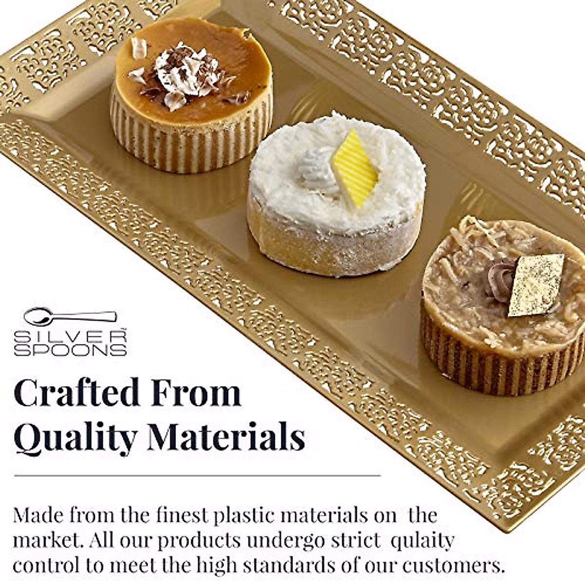 Silver Spoons DISPOSABLE LACE TRAYS | for Upscale Wedding & Dining | 6 pc | Gold | 14' x 7 . 5'