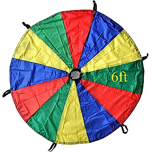 GSi Kids Play Parachute Rainbow Parachute Toy Tent Game for Children Gymnastic Cooperative Play and Outdoor Playground Activities (Rainbow 6 Feet) (6 Feet Parachute)
