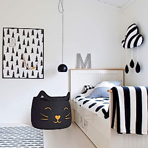 HiChen Large Woven Cotton Rope Storage Basket, Baby Laundry Basket Organizer for Toys, Blanket, Clothes, Towels, Gifts | Pet Gift Baskets for Cat, Dog - 15.7" L×11.8" H, Black