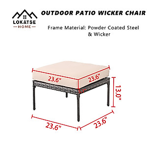 LOKATSE HOME 2 Piece Outdoor Footstool Patio Ottoman with Soft Thick Cushion for Garden Yard Deck Sunroom, Beige