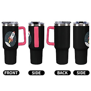 Sapce Rocket 40oz Water Bottle Double Wall Insulated Tumbler with Handle Leakproof Travel Mug Light Rose Red-style