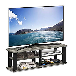 FURINNO Nelly Entertainment Center TV Stand, Short 43.3"(W) x13.4(H) x13.1(D), French Oak Grey/Black