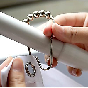 Shower Curtain Rings Hooks Decorative Acrylic Roller Balls Stainless Steel Heavy Duty for Bathroom Curtain (12pcs-Orange)