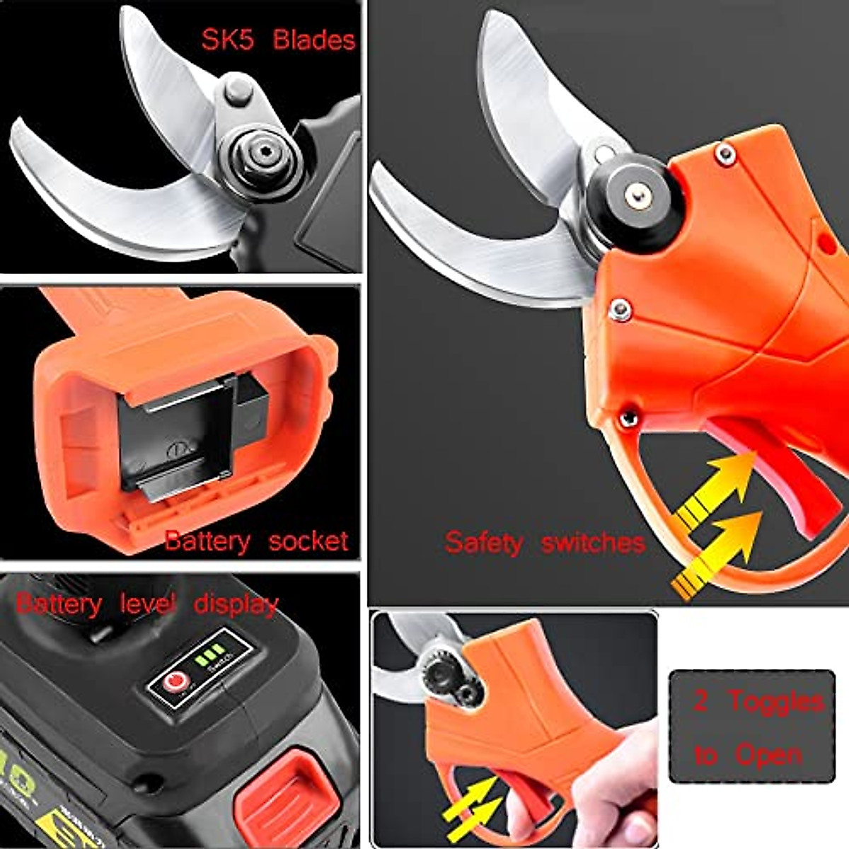 Vrseis Lithium Pruning Shears 21V Electric Secateurs SK5 Sharp Blade Branch Cutter 1 Inch/25mm Cutting Diameter with Toolbox Portable Rechargeable Garden Fruit Tree Bushes Trimmer