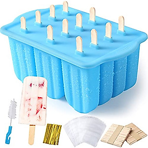 Popsicle Molds Silicone BPA-free,12 Pieces Popsicle Trays for Freezer,Homemade Ice Cream Popsicle Molds,Large Ice Pop Maker Set,Reusable Ice Lolly Mould with 100PCS Popsicle Sticks