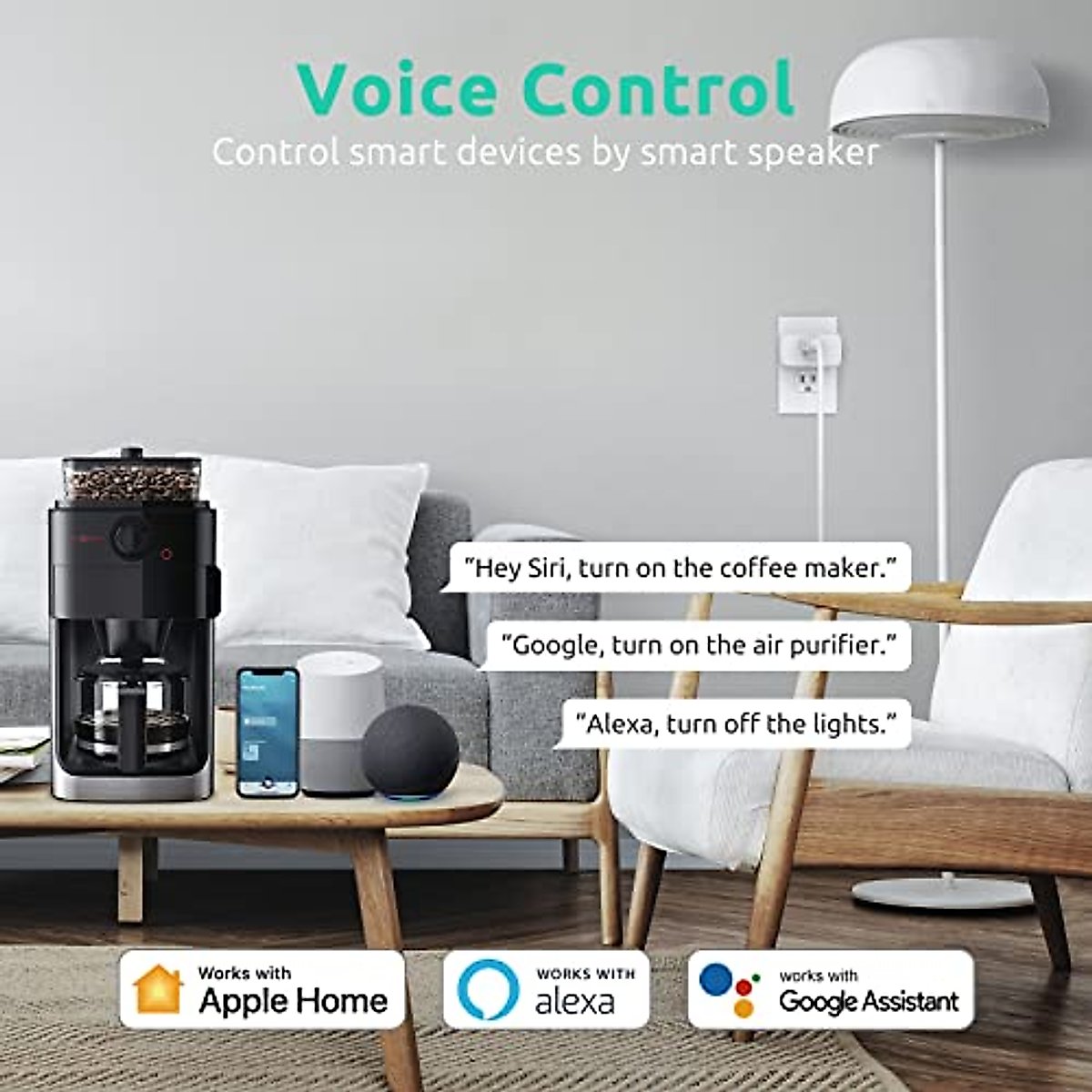 VOCOlinc Homekit Smart Plug Works with Alexa, Apple Home, Google Assistant, WiFi Smart Plug That Work with Alexa, Electrical Timer Outlet Support Siri, No Hub Required, 15A, 2.4GHz, 110～120V (1 Pack)