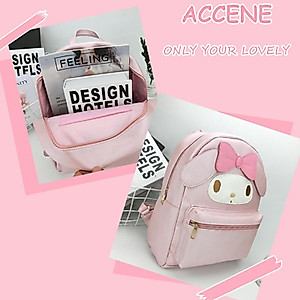ACCENE Kawaii Backpack Anime Cute Mini Cartoon Bag My Melody Backpack Handbag PU Kuromi Schoolbags(KT Blue)