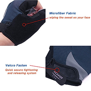 SCAVOR Padded Fingerless Mountain Biking Mesh Gloves - for Men Women Boys with Full Thumb Half Finger - Pefect for Sport Bike Fishing Cycling Wheelchair Use (Navy, Medium)