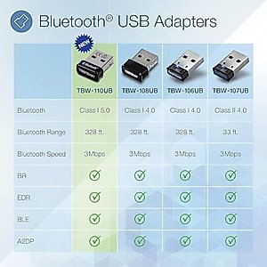 TRENDnet Micro Bluetooth 5.0 USB Adapter, Supports Basic Rate(BR), Bluetooth Low Energy(BLE), Enhanced Data Rate(EDR), 100m (328ft.) Range, Supports Windows OS, Black, TBW-110UB (Pack of 1)