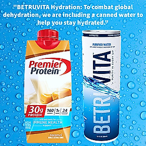 Premier Protein Shake| Variety Pack of Chocolate, Vanilla, Caramel, Cafe Latte, Strawberries |30g Protein, 1g Sugar, 24 Vitamins & Minerals, Nutrients to Support Immune Health | - 11 Fl Oz Pack of 7 | Plus Canned Water to Help you stay Hydrated - Limited