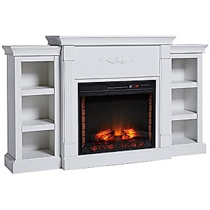HOMCOM 70" W x 15.75" H Electric Fireplace Mantel TV Stand, Media Console Center Cabinet with 6 Shelves and Remote Control, Cream White