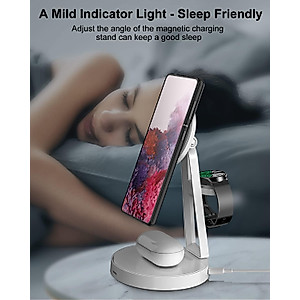 Magnetic Wireless Charging Station for Samsung, 3 in 1 Charging Stand 18W Mag-Safe Fast Charger Compatible for S23/S22/S21/S20/S10/Note 20/Z Flip 4, for iPhone 15,14,13,12, for Galaxy Watch & Buds