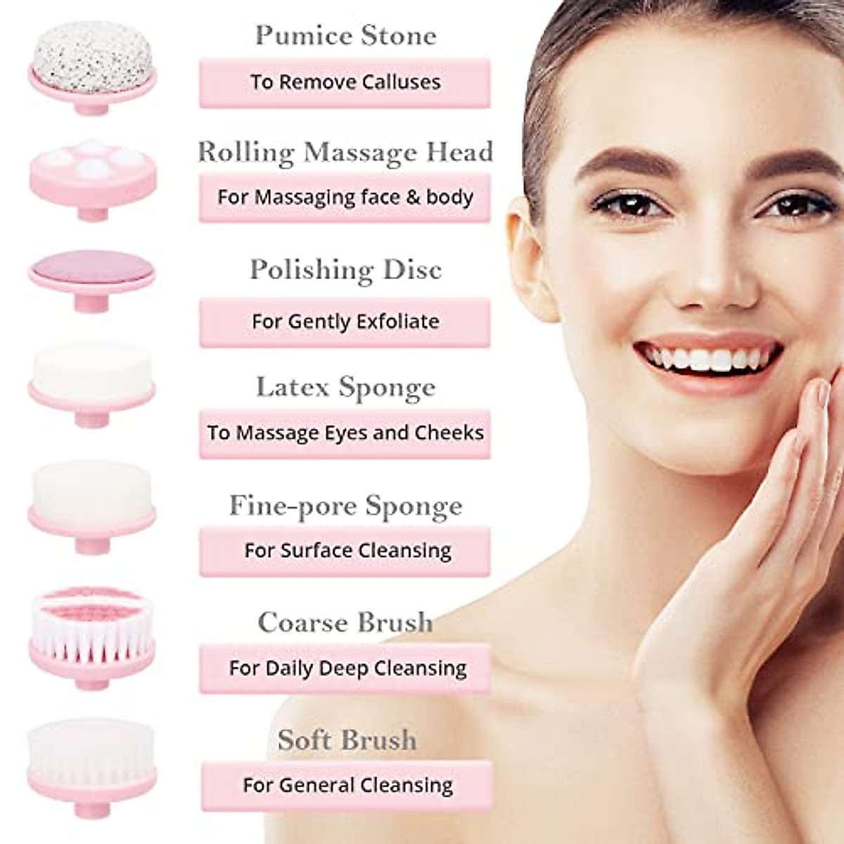 Facial Cleansing Brush 7 in 1 Face Wash Brush - Fabuday Face Spin Scrub Brushes for Skin Cleansing, Gentle Exfoliator, Blackhead Removing and Massaging, Battery Operated Face Brush Cleanser