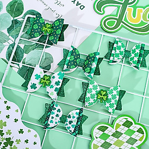 Whaline 6Pcs St. Patrick's Day Hair Bow Clips Glitter Shamrock Leather Bow Hair Pins Green Clover Bow Alligator Hair Barrettes for Toddlers Teens Girls Kids Irish Holiday Party Hair Accessories