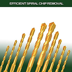 JOERIC Titanium Masonry Drill Bits Set, 10PCS Concrete Drill Bit Ceramic Tile Drill Bit Set Tungsten Carbide Tipped Ceramic Tile Drill Bits for Concrete Brick Glass Plastic and Wood (5mm-12mm)