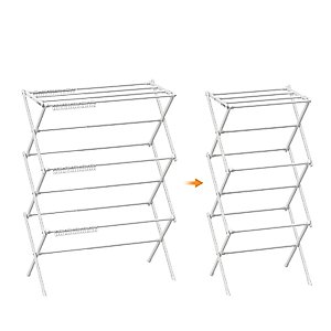 Rbitroise Clothes Drying Rack, Drying Rack Clothing,3-Tier Laundry Drying Rack for Clothes, Expandable Metal Clothing Dryer Rack, Folding Clothes Rack,Collapsible Towel Rack, Air Drying Rack-White
