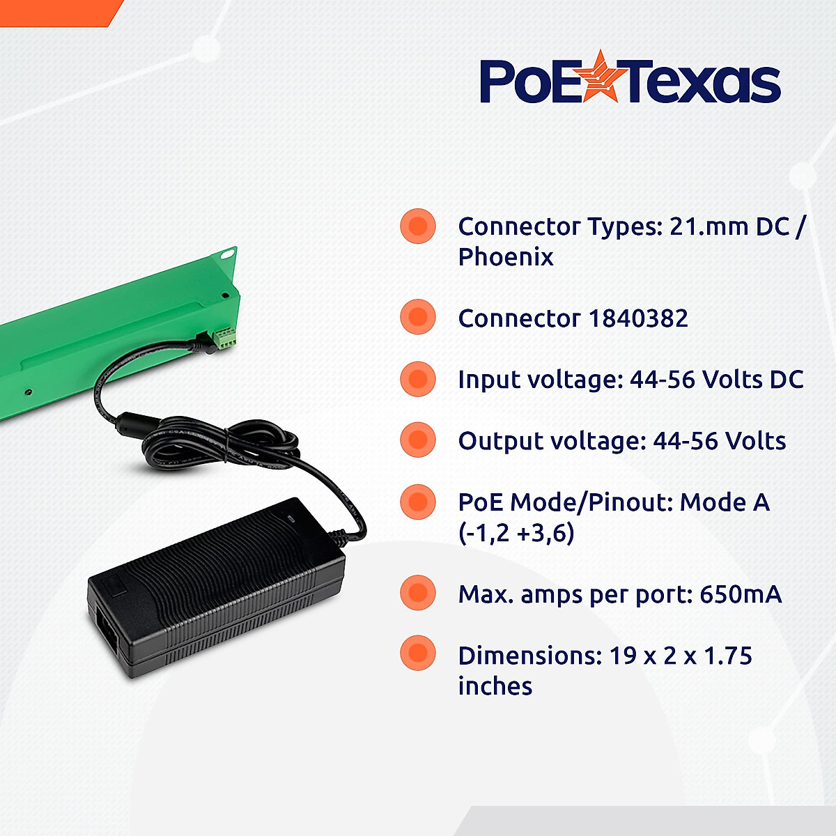 PoE Texas 24 Multi Port IEEE 802.3at PoE+ Injector - Gigabit Data Active Power Over Ethernet for High Powered Devices, 30W PoE Injector for WiFi Access Point & More with 2X 56V 120W Power Supplies