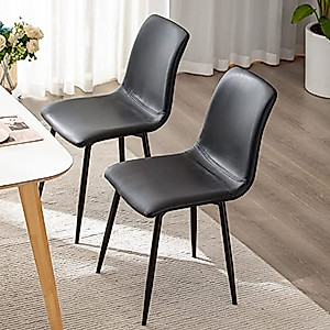 HeuGah Dining Chairs,Black Dining Chairs Set of 2,PU Leather Kitchen & Dining Room Chairs,Mid Century Modern Dining Room Chairs with Black Legs and Backrest