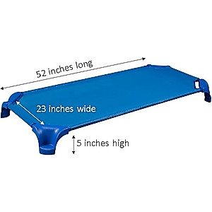 Sprogs Heavy-Duty Stackable Standard Size 52"L Daycare Cots for Kids and Toddlers, Stacking Preschool Classroom Kids Cots for Sleeping, Resting, Naptime, Pack of 6, Blue