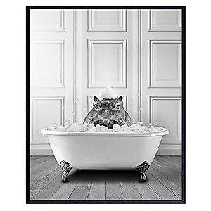 Hippo Wall Art - Funny Bathroom Decor - Jungle Theme Bathroom Accessories - Modern Bathroom Wall Art - Bathroom Decorations Pictures - Bath Wall Decor - Guest Bathroom - Restroom Sign - Powder Room