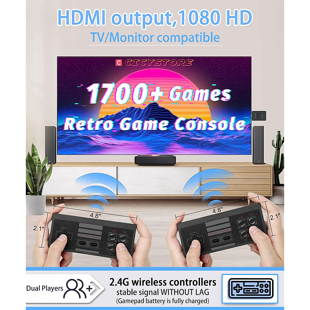 CICYSTORE Retro Game Console with 1700 NES Classic Edition Games,4K HD Video Game Console,Plug and Play Video Games for TV,Gift for Kid/Adult