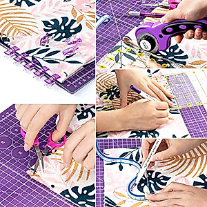 Nicecho Rotary Cutter Set,Sewing Quilting Supplies,45mm Fabric Cutters,A3 Cutting Mat for Sewing,Acrylic Rulers,Scissors,Exacto Knife,Clips,Beginners Sewing Accessories,Fabric Cutter Kit