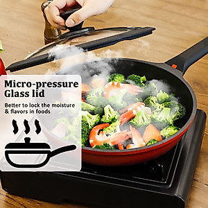 DIIG Non Stick Frying Pan with Lid, 11 IN 100% PFOA Free Stickless Skillet for Cooking, 11 Inch Food Grade Aluminum Chef Pan for Kitchen, Gas, Electric Stove Top, Induction Compatible