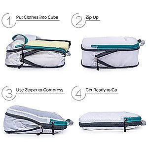 Compression Packing Cube Set 6pcs for Carryon Luggage, Travel Packing Organizers with Laundry Bag for Backpack, White