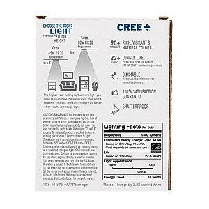 Cree Lighting Exceptional Series BR30 Bulb, 5000K Dimmable LED Bulb, 100W + 1400 Lumens, Daylight, 1 Pack