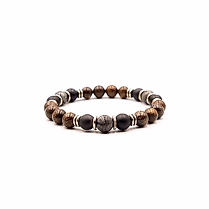 LKBEADS Natural Natural Bronzite, Black Agate, Sesame Jasper 8mm rondelle smooth 7inch Semi-Precious Gemstones Beaded Bracelets for Men Women Healing Crystal Stretch Beaded Bracelet Unisex