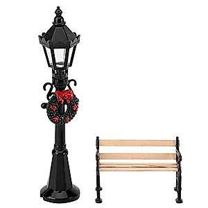 NUOBESTY 2pcs Street Lamp Post and Miniature Park Bench Seat Dollhouse Christmas Village Pathway Lantern Post Mini Street Light Model Fairy Garden Accessories
