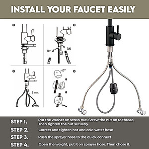 SOFTINOX Kitchen Faucet with Multi-Functional Pull Down Sprayer - High Arc Single Handle Kitchen Sink Faucet with Deck Plate - Commercial Modern Brushed Stainless Steel Kitchen Faucets - Black