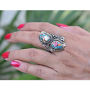 Rekha Gems Oyster Copper Turquoise Ring, 925 Sterling Silver Ring, Vintage Ring , Handmade Ring, Birthday Gift, Daily Wear Ring, Boho and Hippie, Ring, Turquoise Ring, Turquoise Jewelry- TQ-56 (8.50 US)