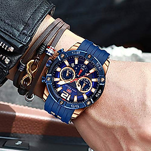Mini Focus Men Watches Unique Casual Wrist Watches (Chronograph/Waterproof/Luminous/Calendar/24 Hours) Silicon Band Fashion Watches for Men(Blue)…