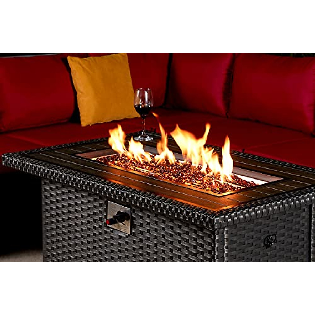 HOMREST Propane Fire Pit Table, Gas Fire Pits for Outside, 44 Inch 50,000 BTU Smokeless Firepit for Outdoor Patio, CSA Approved, Auto-Ignition Adjustable Flame, with Lid, Waterproof Cover, Glass Beads