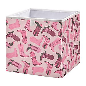 QUGRL Cowboy Cowgirl Boots Storage Bins Organizer Trendy Pink Colors Foldable Clothes Storage Basket Box for Shelves Closet Cabinet Office Dorm Bedroom 15.75 x 10.63 x 6.96 in