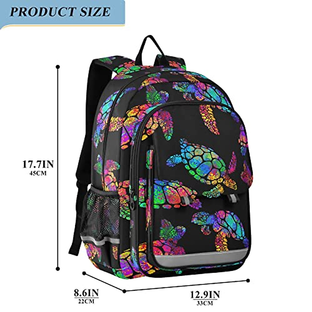 Rainbow Sea Turtle Ocean Backpack for Women Men, Large Student School Bookbag 15.6 in Laptop Bag Purse Travel Casual Daypack