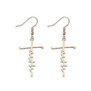 FAADBUK Faith Cross Earrings Christian Jewelry Hope Blessed Fearless Pary Pendant Earrings Religious Inspirational Jewelry (Faith ER-RG)
