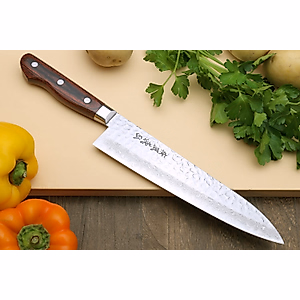 Yoshihiro VG10 16 Layer Hammered Damascus Gyuto Japanese Chefs Knife (9.5" (240mm))