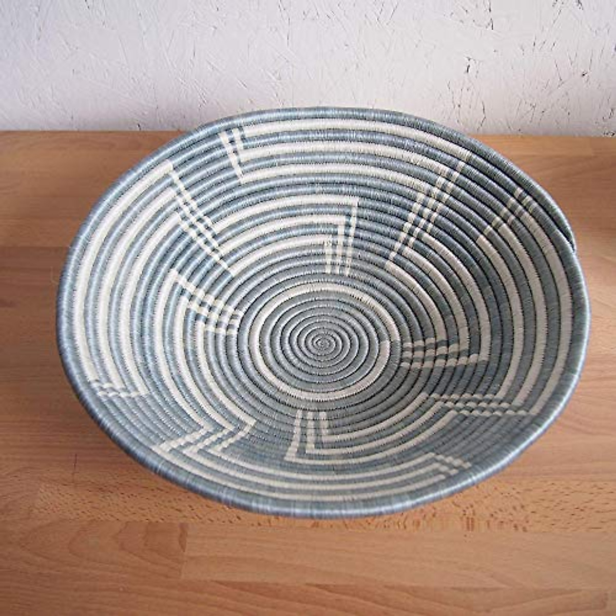 16" X-Large African Basket- Malindi/Rwanda Basket/Woven Bowl/Sisal & Sweetgrass Basket/Blue-Gray, White
