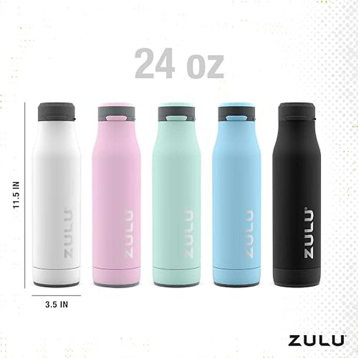 ZULU Ace 24oz Vacuum Insulated Stainless Steel Water Bottle with Chug Spout, Leak-Proof Locking Lid and Removable Base, Metal Reusable Bottle for Sports Gym Travel, Pink Cashmere