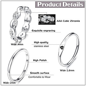 JeryWe 6 Pcs Stainless Steel Rings for Women Set Gold/Silver Knuckle Rings Stackable Simple Carve Heart Wedding Bands Engagement Promise Eternity Bands Thumb Rings for Women