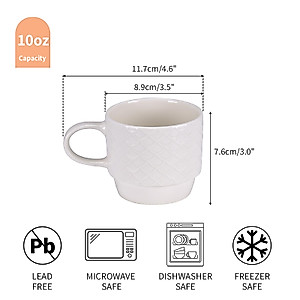 HORLIMER 10 oz Ceramic Coffee Mug Set of 6, White Coffee Cups with Handle for Tea, Latte, Cocoa, Milk, Cappuccino