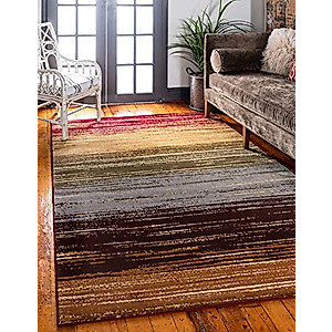 Unique Loom Barista Collection Modern, Abstract, Stripes, Gradient, Urban, Rustic, Warm Colors Area Rug, 4 x 6 ft, Beige/Brown