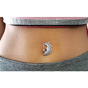 3 Micron 18K Rose Gold Plated Clear Crystal Stone Tribal Moon Reverse Bar Design 925 Sterling Silver Belly Button Ring