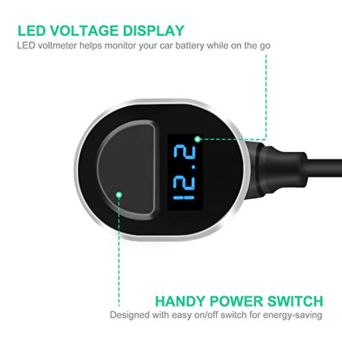 Car Socket Splitter, Te-Rich 96W 2-Way Auto Cigarette Lighter Splitter Power Adapter 12V/24V DC Outlet Extender 5.4A (Quick Charge 3.0 + 2.4A) Dual USB Charger for iPhones and Samsung Galaxy