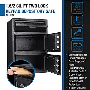Barska AX13312 Digital Keypad Two Lock Depository Drop Safe 1.6/2 Cubic Ft for Money, Cash & Mail