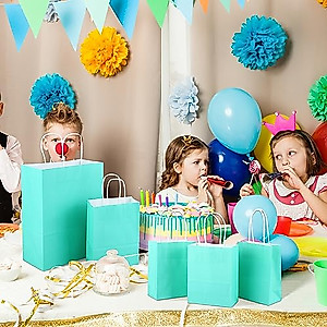 MIMIND 144 Pieces Teal Blue Gift Bags with Handles Assorted Sizes Mint Turquoise Paper Bags Bulk Teal Party Supplies Baby Shower Birthday Wedding Merchandise Bags Retail Shopping Bags Favor Bags