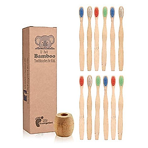 Kids Bamboo Toothbrushes - 12 Pack |BPA Free Soft Bristles Toothbrushes | Eco-Friendly, Natural Bamboo Toothbrush Set | Biodegradable, Compostable, Wooden Eco Friendly by Little Footprint