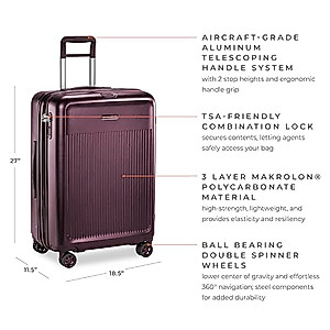Briggs & Riley Sympatico Hardside Medium Spinner Luggage, Plum, 27-Inch Checked